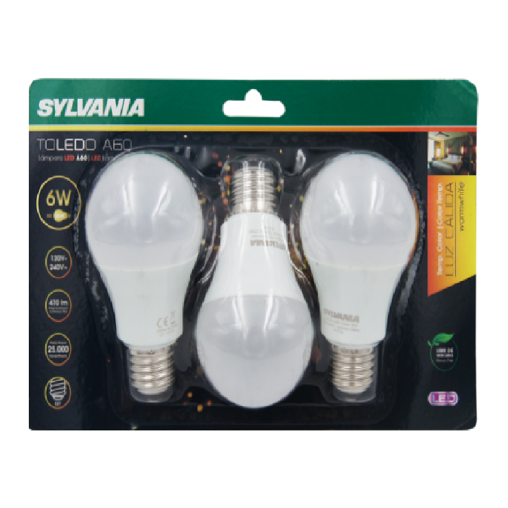 BOMBILLO LED A60 E27 6W 120-240V 3000K PAQUETE DE 3 — Lumicentro SA