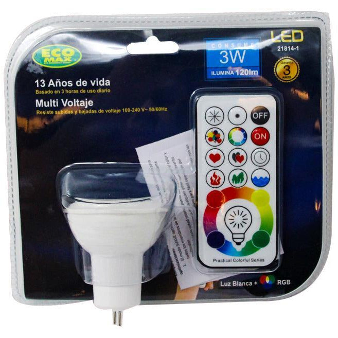 BOMBILLO LED MR16 G5.3 3W 100-240V RGB CON CONTROL REMOTO — Lumicentro SA